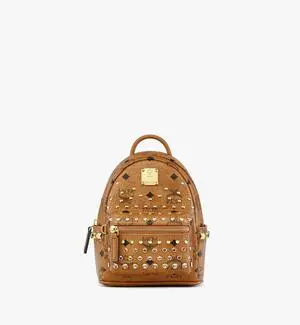 Mcm Stark Bebe Boo Backpack In Gold Crystal Visetos - Cognac