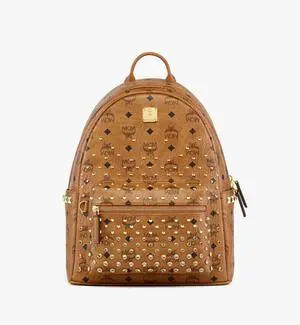 Mcm Stark Side Studs Backpack In Gold Crystal Visetos - Cognac