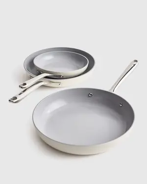 Quince Ceramic Nonstick Frying Pan Set: 8", 10" & 12 - Ivory