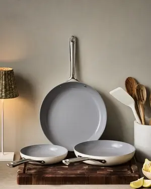 Quince Ceramic Nonstick Frying Pan Set: 8", 10" & 12 - Ivory