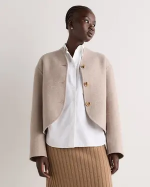 Quince Collarless Cropped Jacket - Oat
