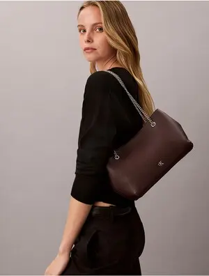 Calvin Klein Minimal Monogram Chain Shoulder Bag - Fudge