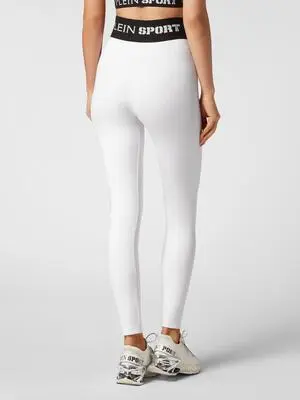 PLEIN SPORT High-waisted Skinny Leggings In Technical Fabric With Logo