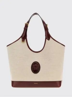 Versace Rivière Canvas And Leather Shoulder Bag - Beige