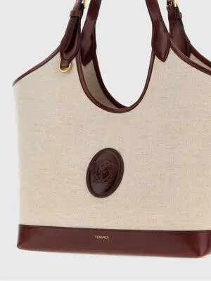 Versace Rivière Canvas And Leather Shoulder Bag - Beige