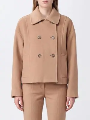 Pinko Double-breasted Wool-blend Peacoat With Dropped Shoulders - Beige