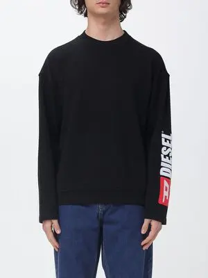 DIESEL® Relaxed Fit Long-sleeved Cotton T-shirt With Contrast Logo - Black