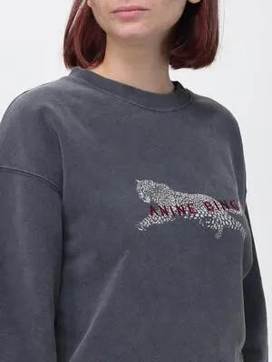ANINE BING Cotton Crewneck Sweatshirt With Contrast Graphic Print