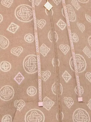 Casablanca Virgin Wool Zip-up Hoodie With Kangaroo Pocket And Logo