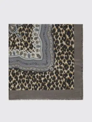 Etro Animal Print Wool, Cashmere And Silk Blend Scarf With Fringes