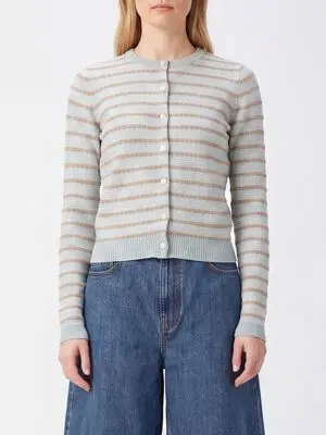 Guest In Residence Striped Crewneck Cardigan In Pure Cashmere With Buttons