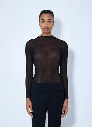 Issey Miyake Sheer Pleated Top - Black