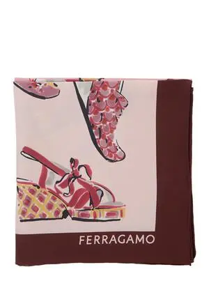 FERRAGAMO Scarf With All-over Printed Motif And Logo Lettering In Silk For - Multicolor
