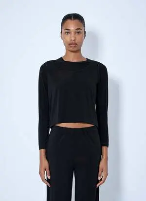Issey Miyake Long Sleeve Cropped Top - Black