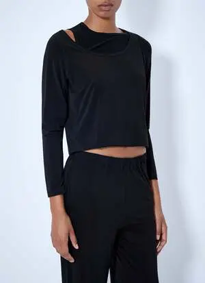 Issey Miyake Long Sleeve Cropped Top