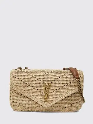 Saint Laurent Loulou Small Crochet Raffia Shoulder Bag - Cream