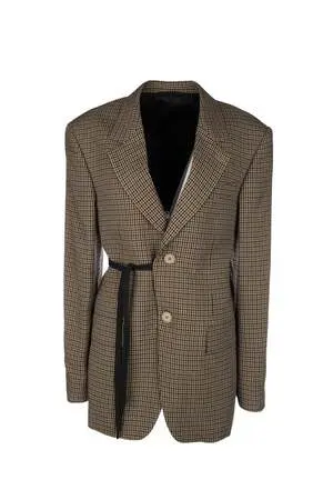 Balenciaga Check Pattern Belted Blazer - Multicolor