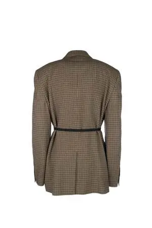 Balenciaga Check Pattern Belted Blazer - Multicolor