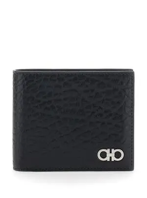 FERRAGAMO Revival' Black Wallet With Gancini Buckle On The Front In Grained Leather - Multicolor