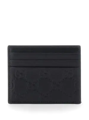 Gucci Black Emblem Card Holder With Gg Motif In Leather For - Multicolor