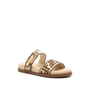 Fendi Ff Logo Double-strap Slides - Cream