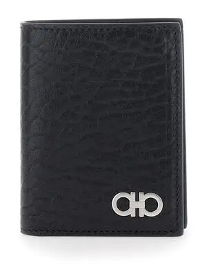 FERRAGAMO Black Bi-fold Wallet With Gancini Plaque On The Front In Leather - Multicolor