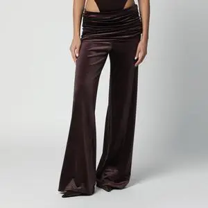 Andamane Velvet-effect Trousers With Draped Waistband - Brown