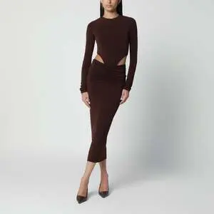 Andamane Midi Dress With Waist Cut-out Detail - Brown