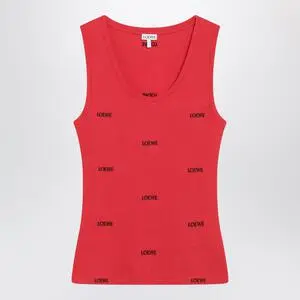 Loewe Ribbed Cotton Tank Top With Logo Embroidery - Red