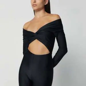 Andamane Glossy Stretch Lycra Kendall Jumpsuit - Black