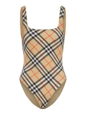 Burberry Check Swimsuit - Cream