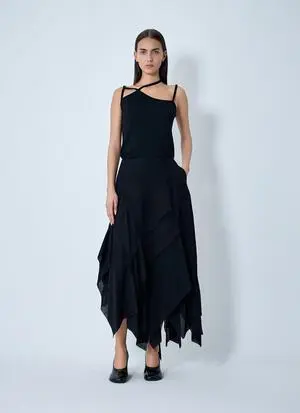 Yohji Yamamoto Gauzed Frilled Midi Skirt