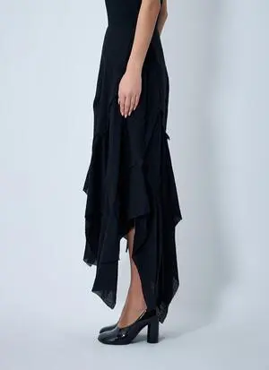 Yohji Yamamoto Gauzed Frilled Midi Skirt
