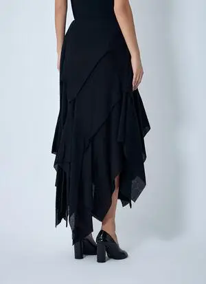 Yohji Yamamoto Gauzed Frilled Midi Skirt