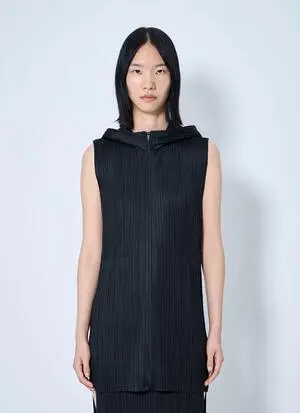 Issey Miyake Pleated Zip-front Sleeveless Tio - Black