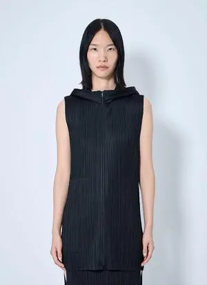 Issey Miyake Pleated Zip-front Sleeveless Top - Black