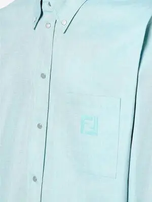 Fendi Oxford Cotton Shirt With Ff Embroidery - Blue