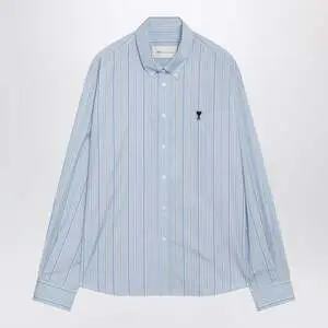 AMI Paris Light Striped De Coeur Shirt - Blue
