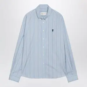 AMI Paris Light Striped De Coeur Shirt - Blue