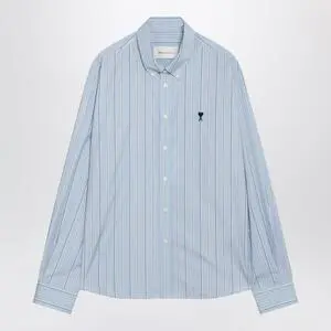 AMI Paris Light Striped De Coeur Shirt - Blue