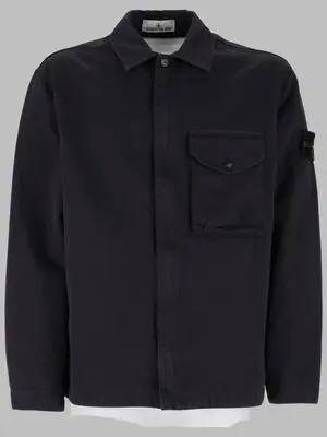 Stone Island Overshirt In Twill Di Cotone - Blue
