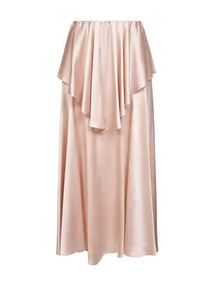Chloé Pink Washed Silk Satin Fluid Layered Midi Skirt - Multicolor