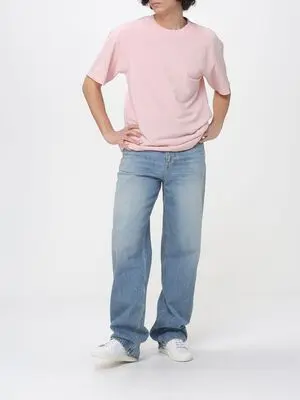 Saint Laurent Crew Neck T-shirt With Logo - Pink