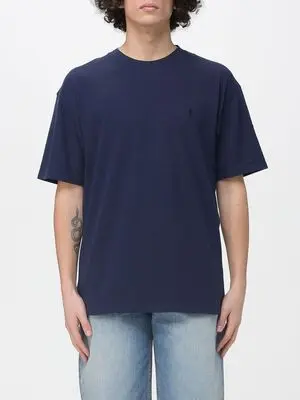 Saint Laurent Crew Neck T-shirt With Logo - Blue