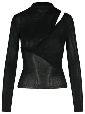 SELF-PORTRAIT Viscose Cut Out Top - Black