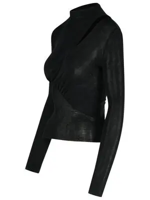 SELF-PORTRAIT Viscose Cut Out Top - Black