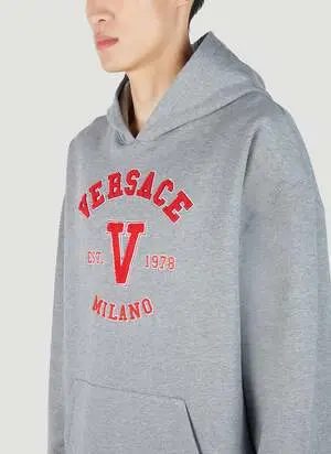 Versace Varsity Logo Patch Hooded Sweatshirt
