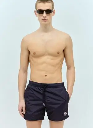 Moncler Logo Patch Swim Shorts - Blue
