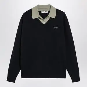 Miu Miu Wool And Cashmere Sweater With Collar - Blue