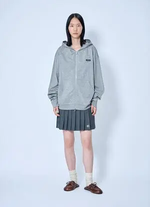 Miu Miu Patch Detail Zip Hoodie - Gray